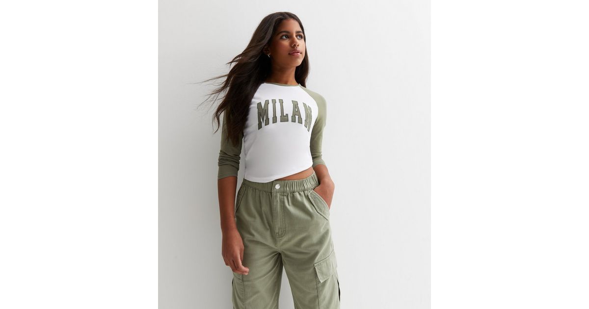 Girls Khaki Milan Logo Raglan Top | New Look