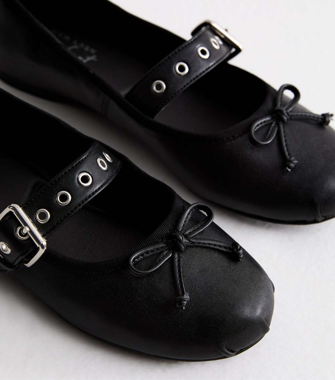 Black Leather Look Strappy Mary Jane Ballerina Pumps New Look
