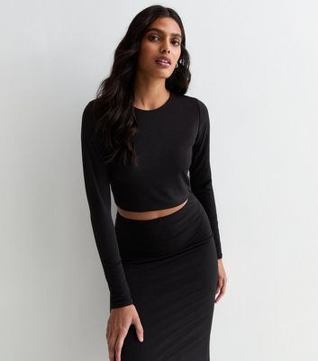Black Jersey Long Sleeve Crop Top | New Look
