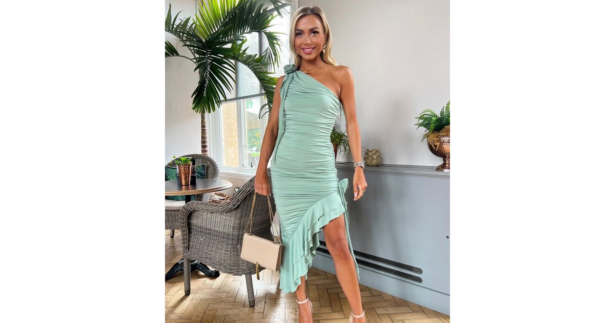 AX Paris Mint Green Ruched Frill Midi Dress | New Look