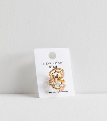 Gold Tone 5 Pack Assorted Ring Set | New Look
