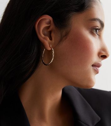 Gold Twisted Hinge Hoop Earrings | New Look