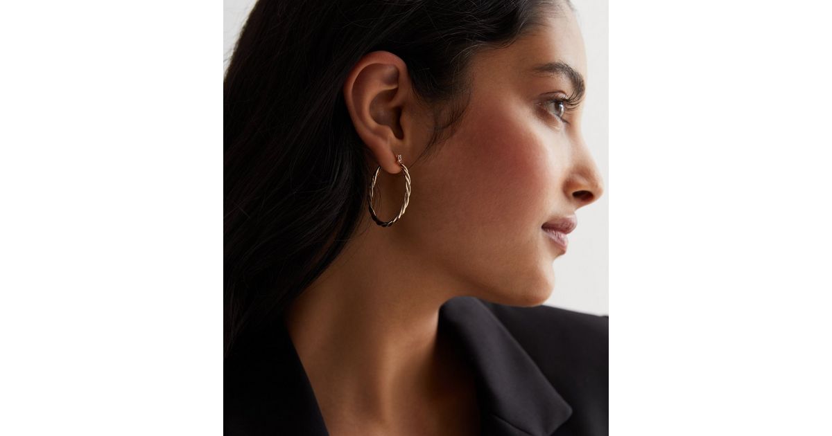 Gold Twisted Hinge Hoop Earrings | New Look