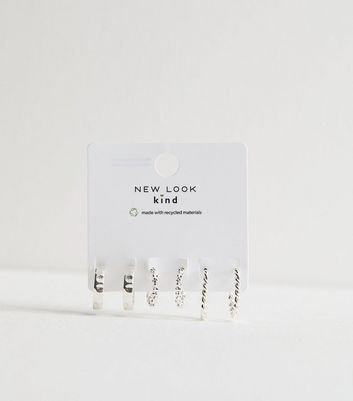 3 Pack Silver Beaten Twist Hoop Earrings | New Look