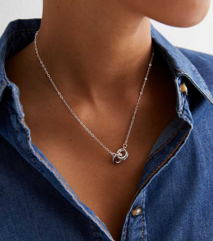 Silver Diamanté Circle Link Pendant Necklace | New Look