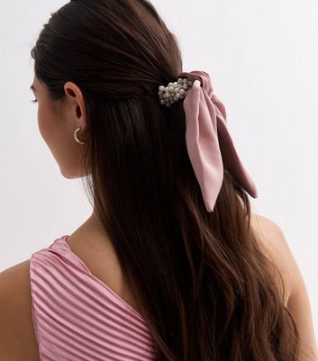 Pink Faux Pearl Bow Scrunchie | New Look