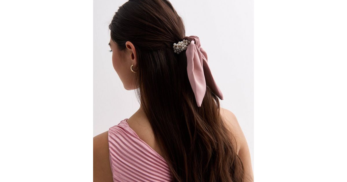 Pink Faux Pearl Bow Scrunchie | New Look