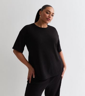 Curves Black Ribbed Jersey T-Shirt | New Look