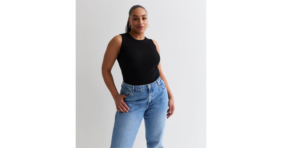 Curves Black Ribbed Vest | New Look