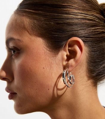 Silver Plated Triple Hoop Earrings | New Look