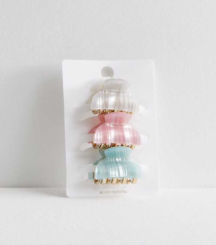 3 Pack Pearlized Resin Hair Claw Clips | New Look