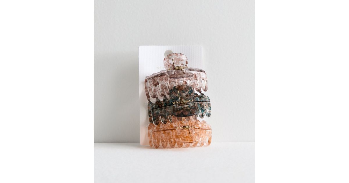 3 Pack Flecked Mini Hair Claw Clips | New Look