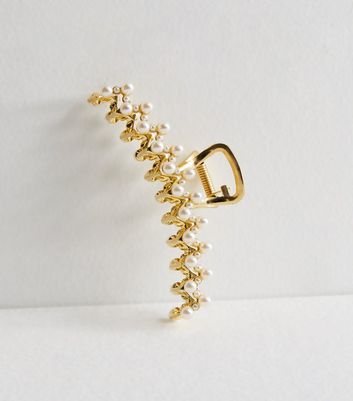 Gold Faux Pearl Slim Hair Claw Clip | New Look