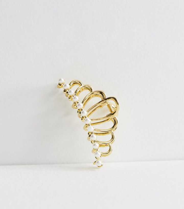 Gold Faux Pearl Curved Hair Claw Clip | New Look