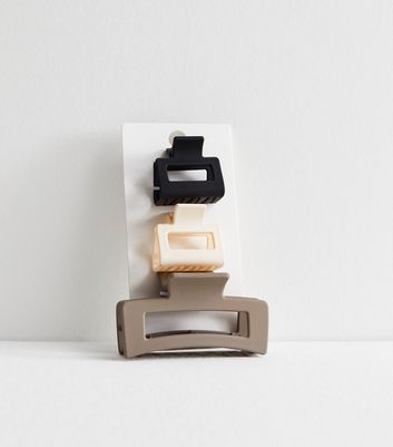 3 Pack Black Cream and Grey Hair Claw Clips | New Look