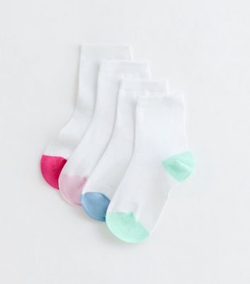 4 Pack White Heel and Toe Socks | New Look
