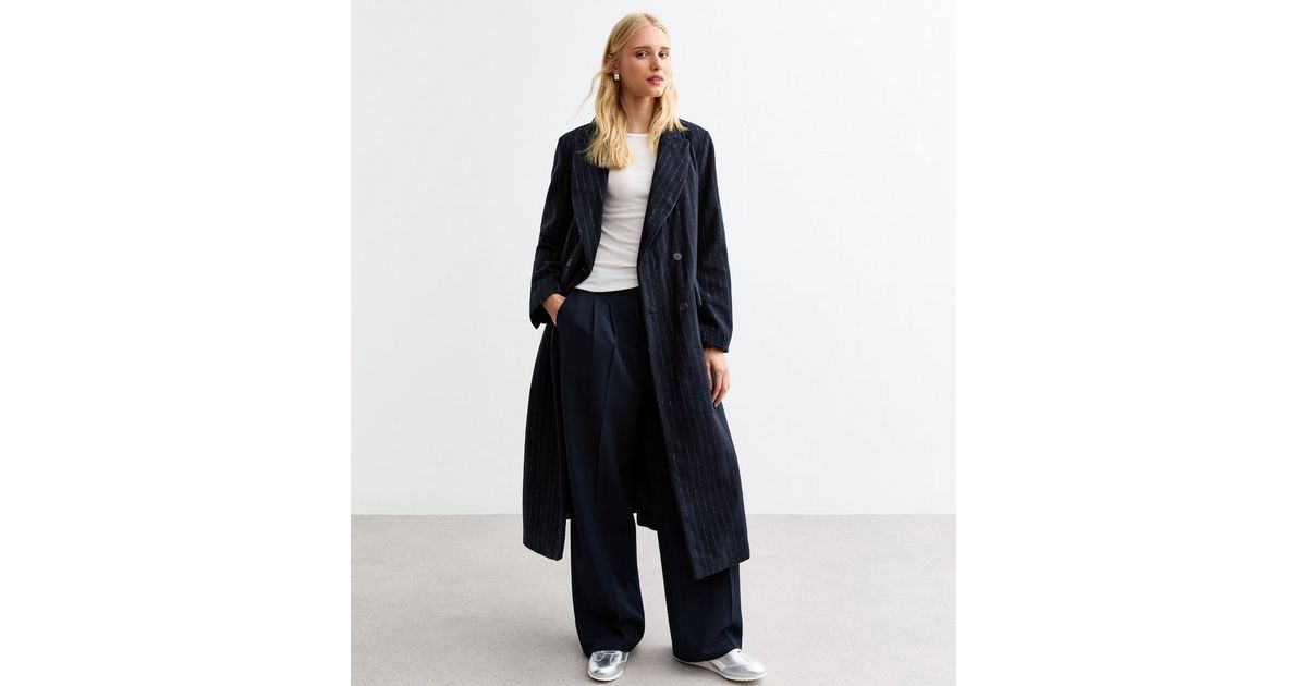 Navy Pinstripe Longline Tailored Coat | New Look