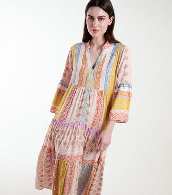 Blue Vanilla Multi Colour V Neck Midi Smock Dress | New Look