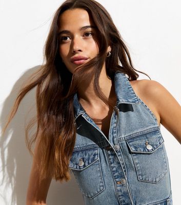 Blue Denim Halter Neck Midi Dress | New Look