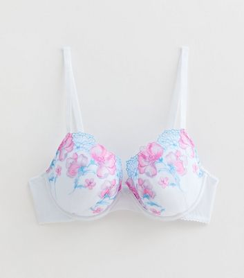 Pink Floral-Embroidered Mesh T-Shirt Bra | New Look