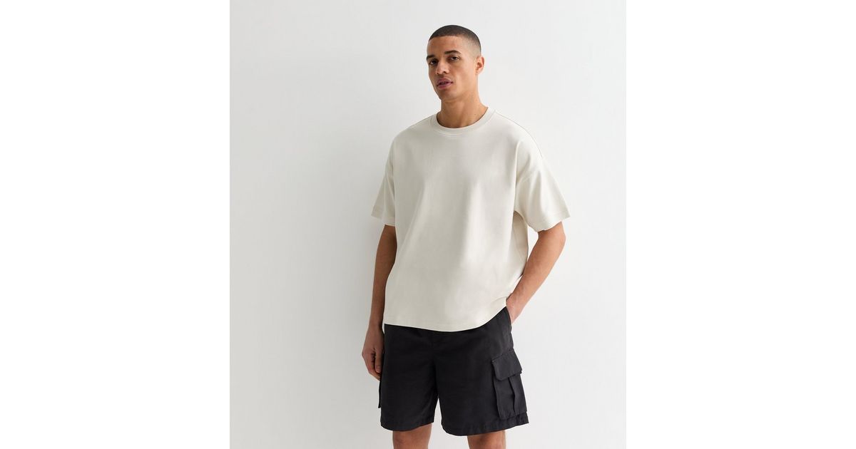 Black Drawstring Tech Relaxed Fit Cargo Shorts | New Look