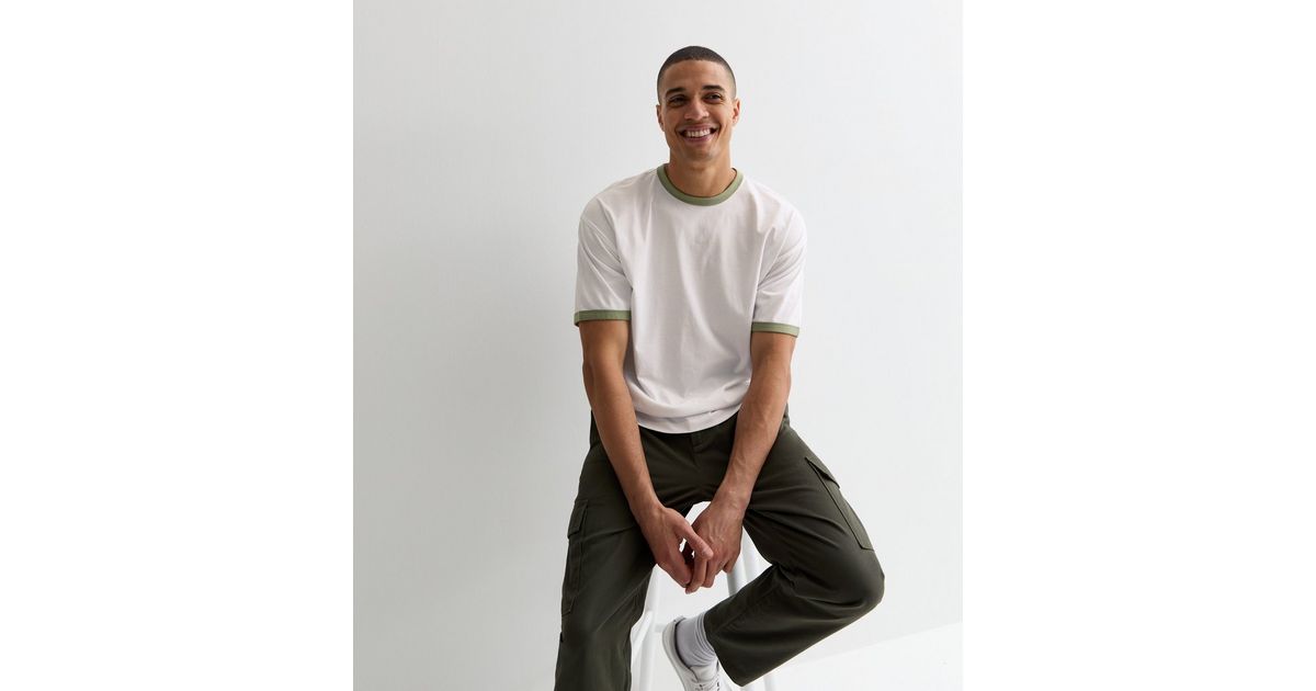 Green and White Cotton Ringer Oversized T-Shirt | New Look