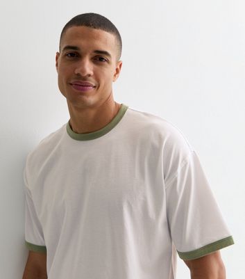 Green and White Cotton Ringer Oversized T-Shirt | New Look