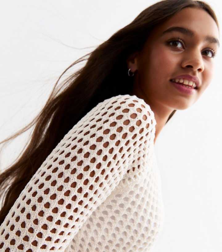 Girls Off White Open Knit Jumper | New Look
