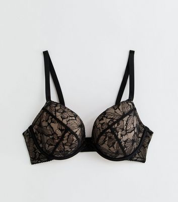 DD+ Black Butterfly Lace Plunge Bra | New Look