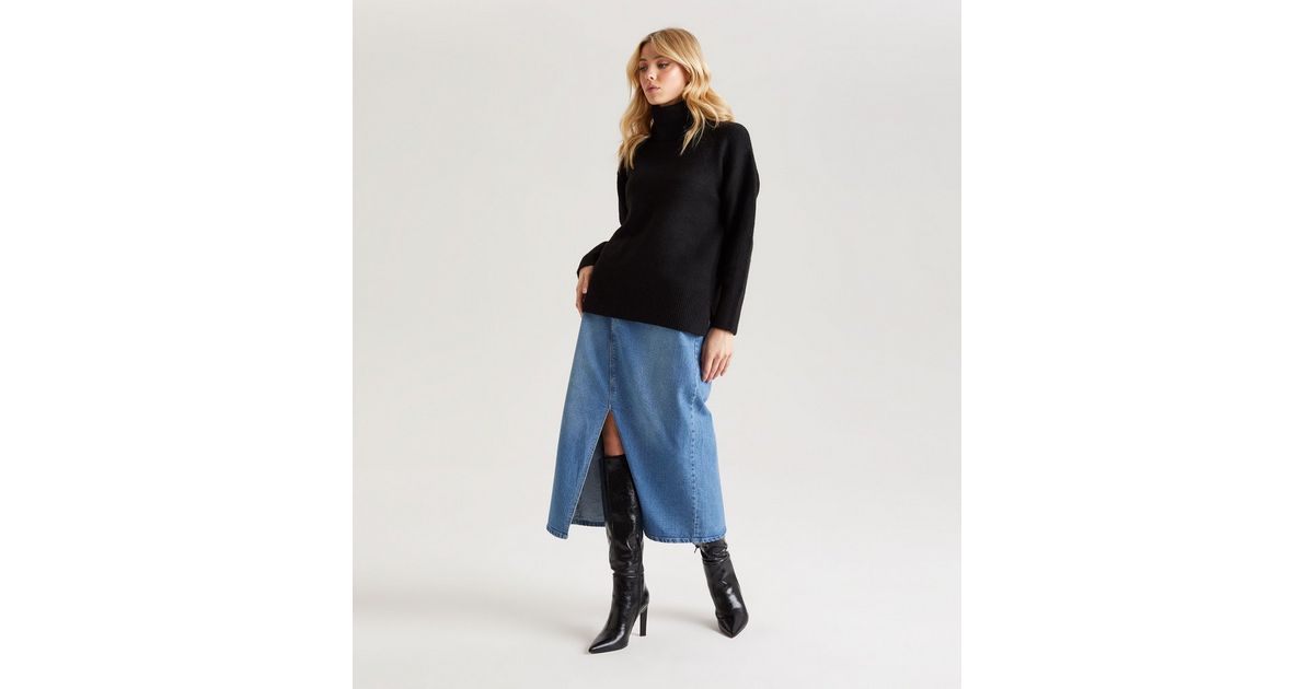 Urban Bliss Black Knit Roll Neck Dip Hem Jumper | New Look