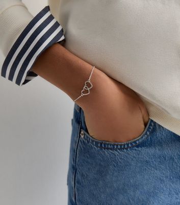 Silver Diamanté Heart Bracelet | New Look