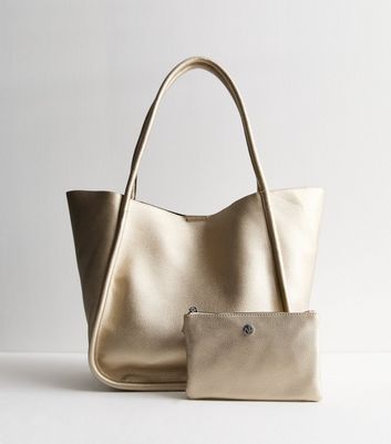 Gold Leather-Look Slouchy Duo Tote Bag | New Look