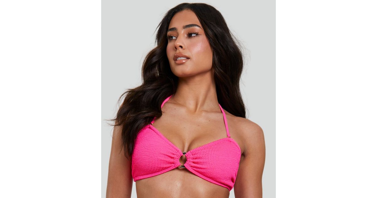 South Beach Pink Crinkle Bandeau Bikini Top | New Look