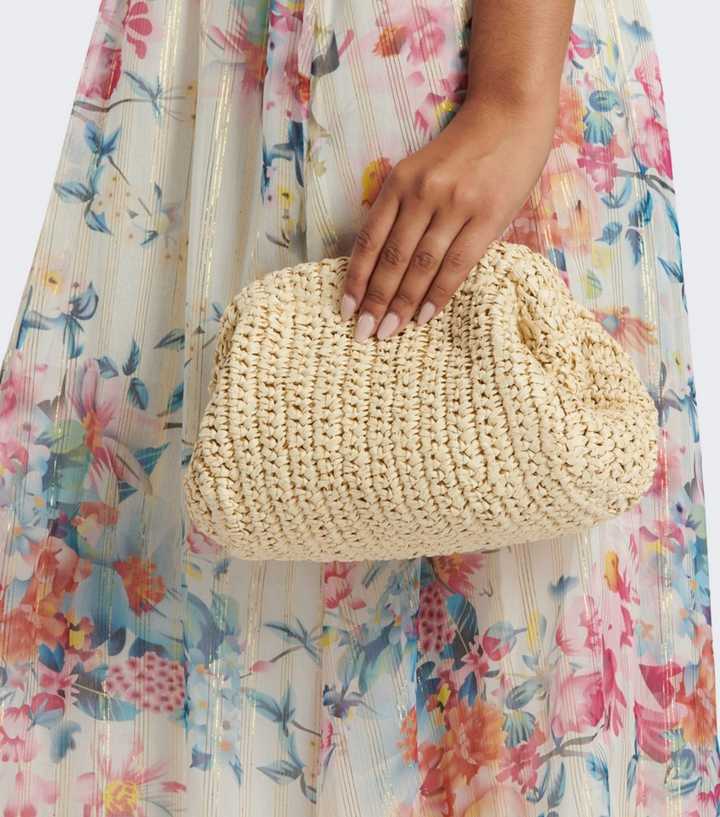 South Beach Cream Straw Clutch Bag | New Look