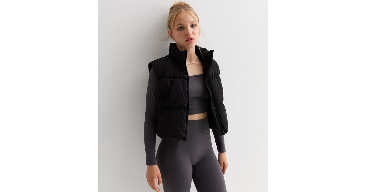 Girls Black Crop Puffer Gilet | New Look