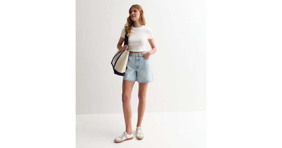 Tall Light Blue A-Line Flared Denim Shorts | New Look