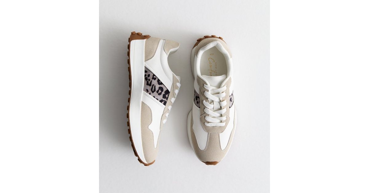 Stone Leopard Print Panel Trainers | New Look