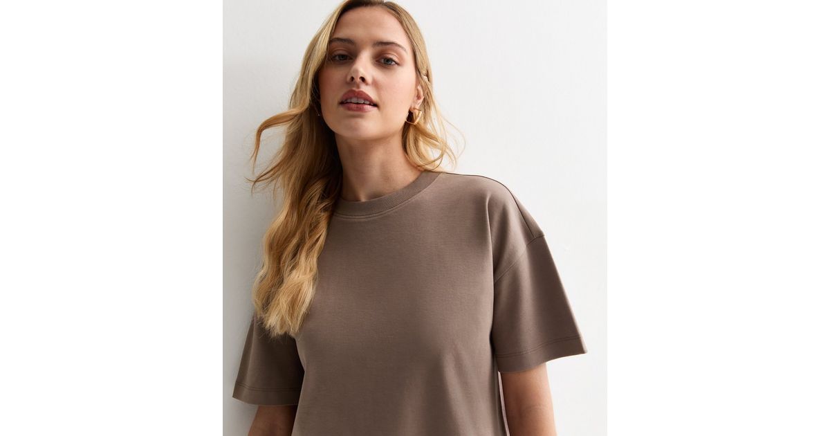 Mink Premium Oversized Cotton T-Shirt | New Look
