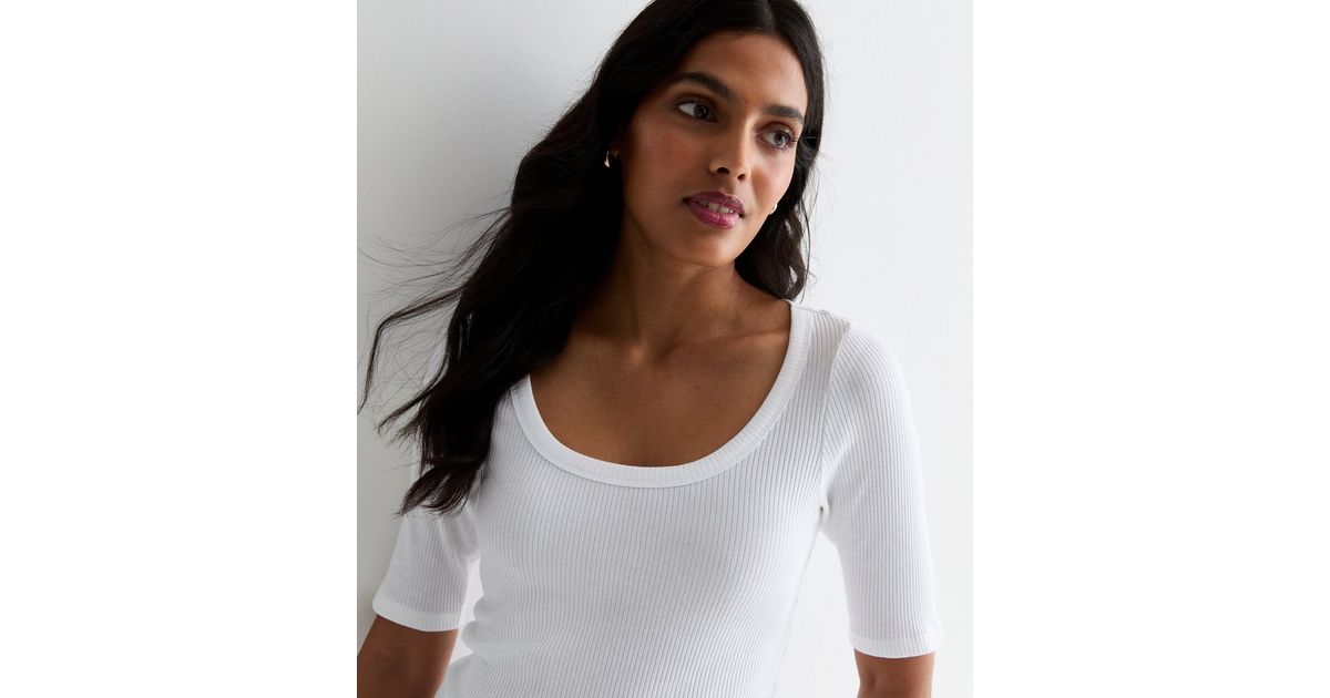 White Ribbed 1/2 Sleeve Top | New Look