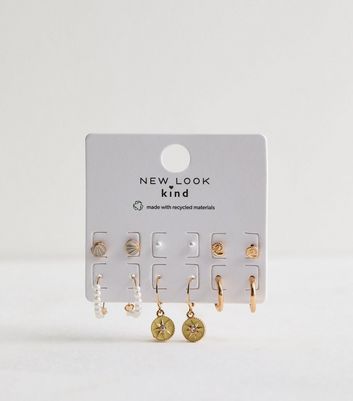 6 Pack Gold Mixed Stud and Hoop Earrings | New Look