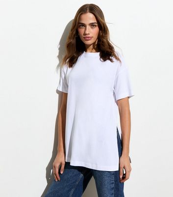 White Split Sides Boyfriend T-Shirt | New Look