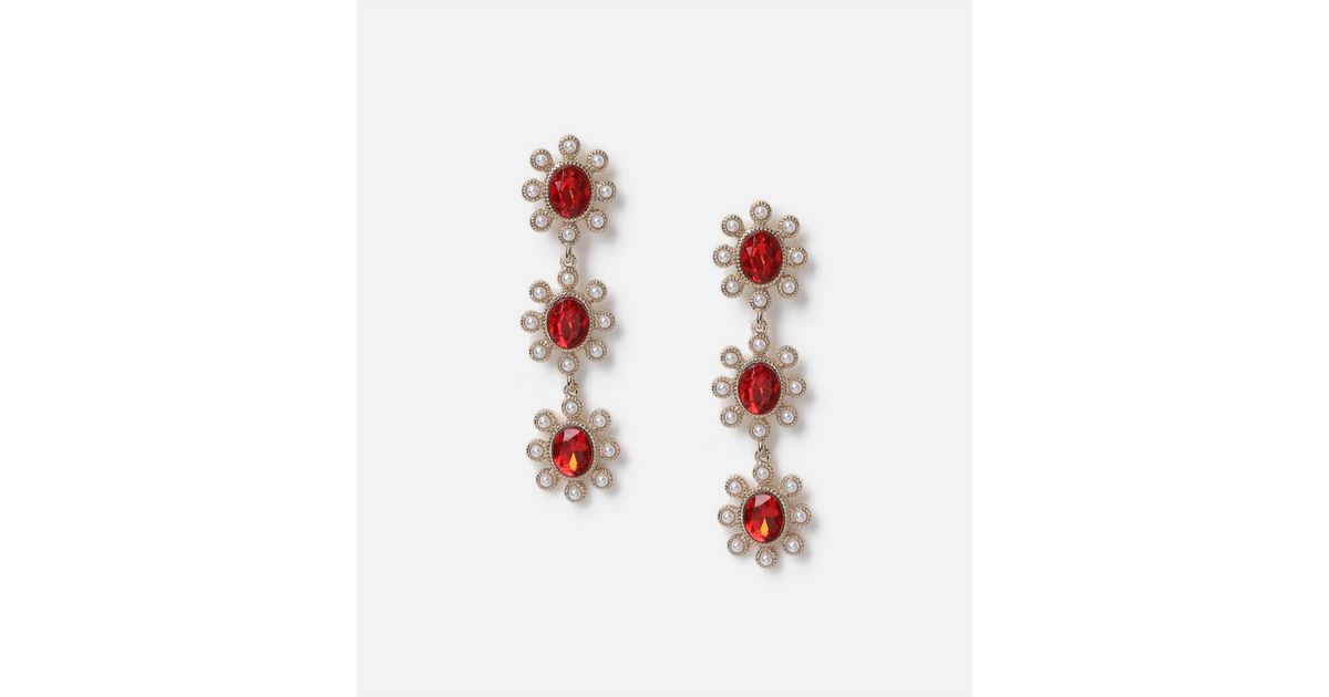 Freedom Red Faux Pearl Drop Earrings | New Look