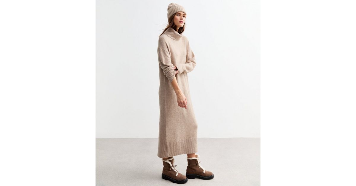 Mink Roll Neck Midi Jumper Dress | New Look