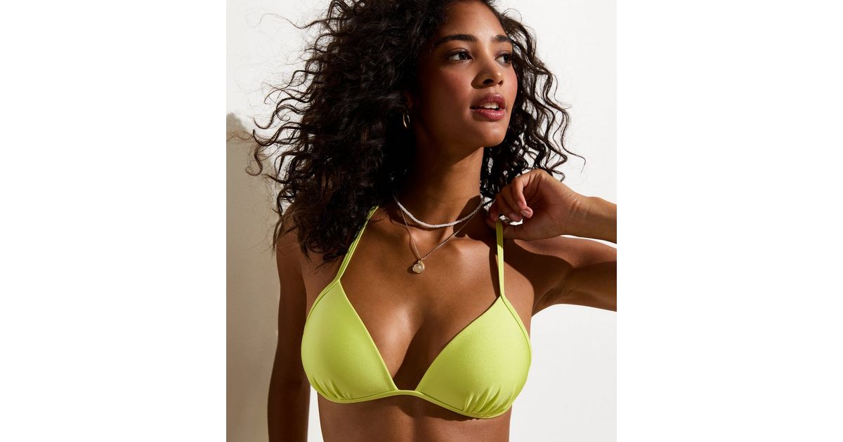 Lime Green Moulded-Cup Triangle Bikini Top | New Look