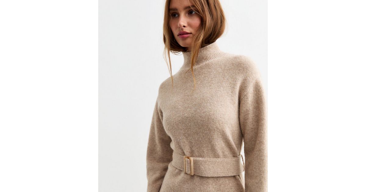 Mink Belted Knitted Mini Dress | New Look