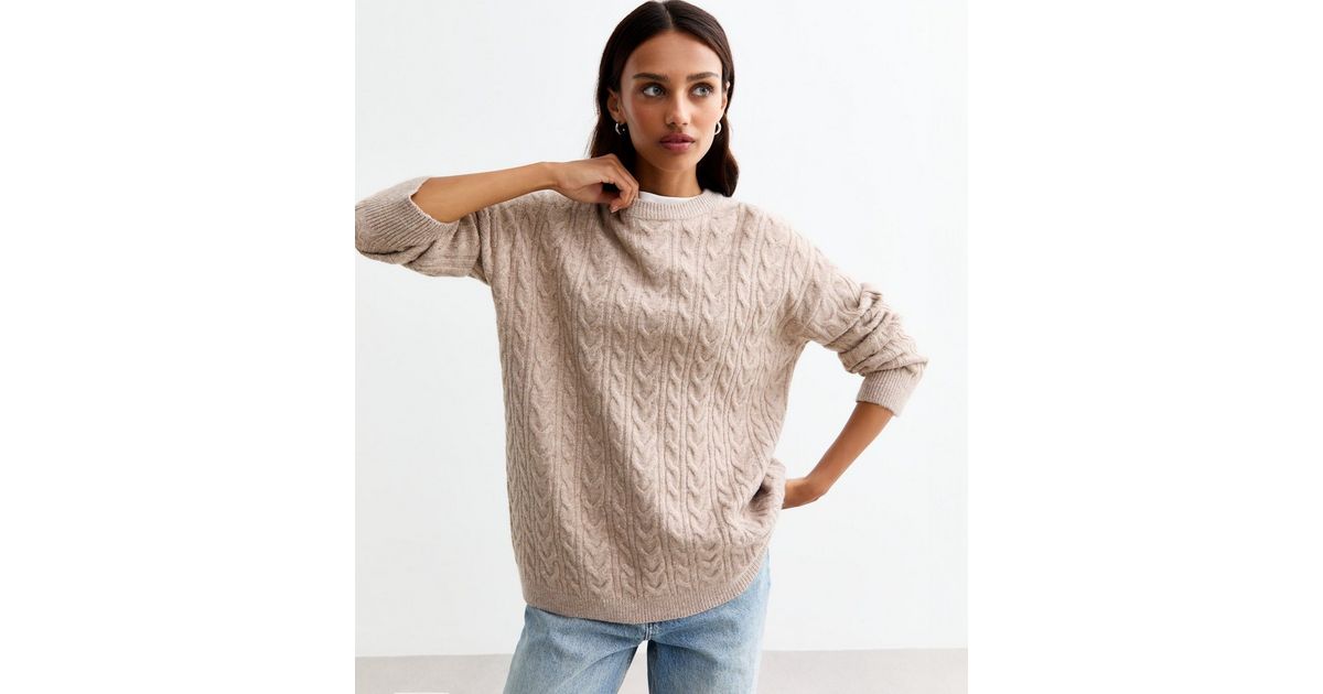 Mink Crew Neck Cable Knit Jumper | New Look
