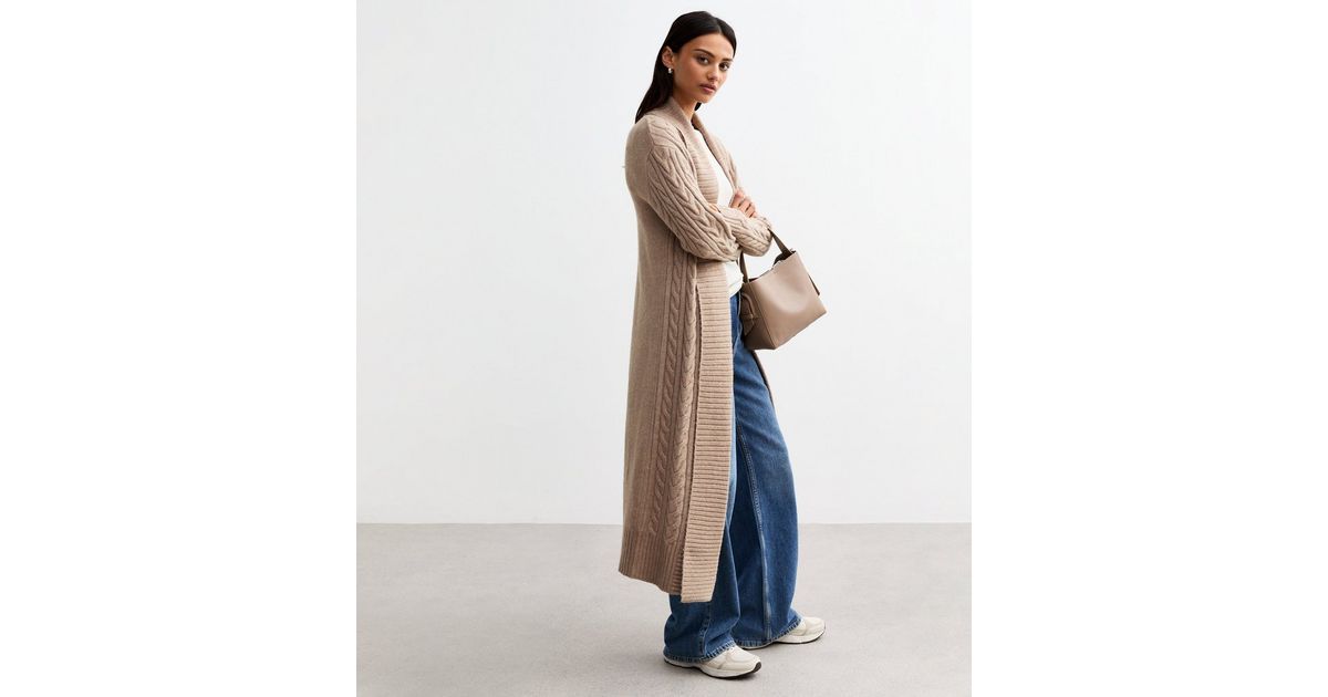 Mink Cable Knit Maxi Cardigan | New Look