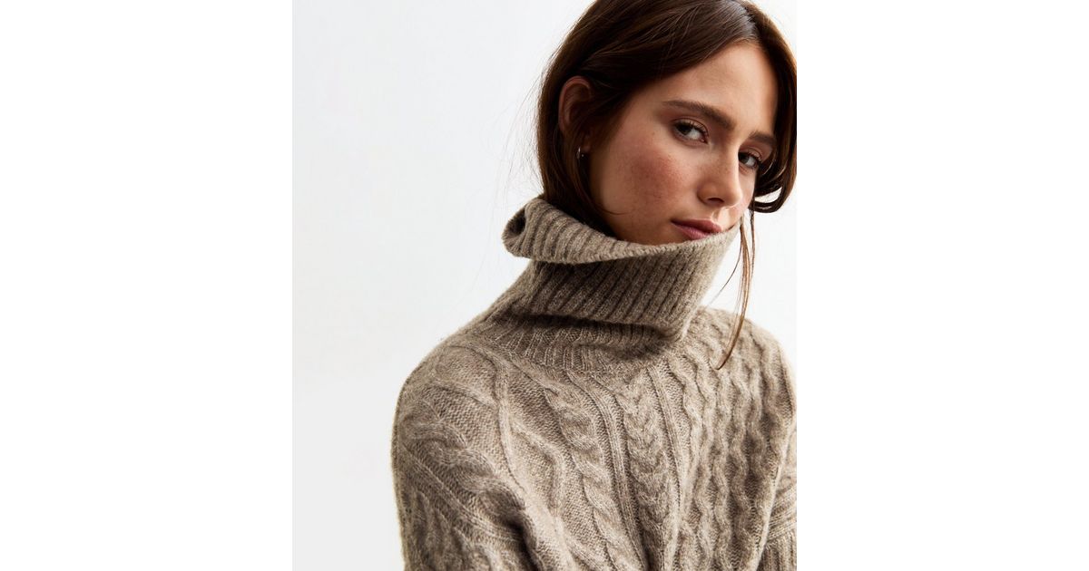 Mink Cable Knit Roll Neck Jumper | New Look