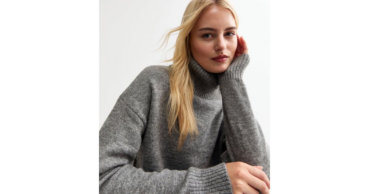 Tall Grey Roll Neck Knitted Mini Dress | New Look