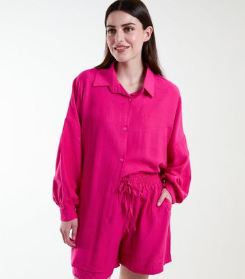Blue Vanilla Bright Pink Linen-Look Shirt and Short Set | New Look